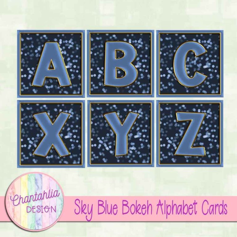 Free Bokeh Alphabet Cards Design Elements in Sky Blue