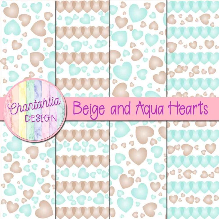 Free Beige and Aqua Digital Papers with Heart Designs