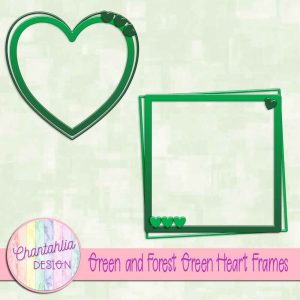Free Green and Forest Green Heart Frames for Digital Scrapbooking