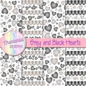 Free Grey and Black Digital Papers with Heart Designs