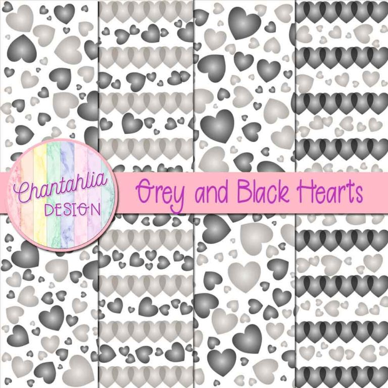 Free Grey and Black Digital Papers with Heart Designs