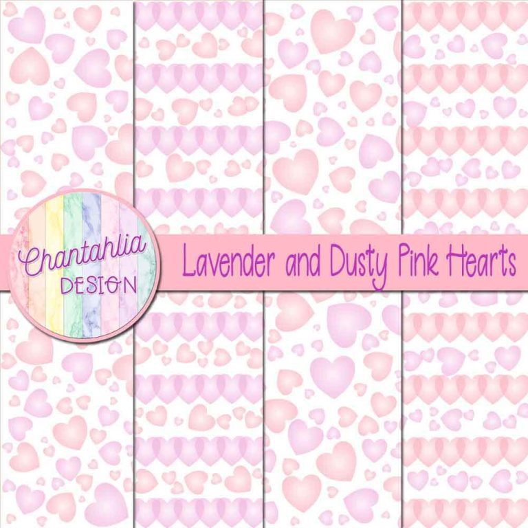 Free Lavender and Dusty Pink Digital Papers with Heart Designs