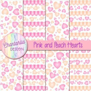 Free Pink and Peach Digital Papers with Heart Designs