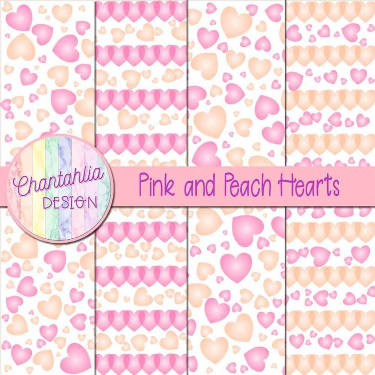Free Pink and Peach Digital Papers with Heart Designs