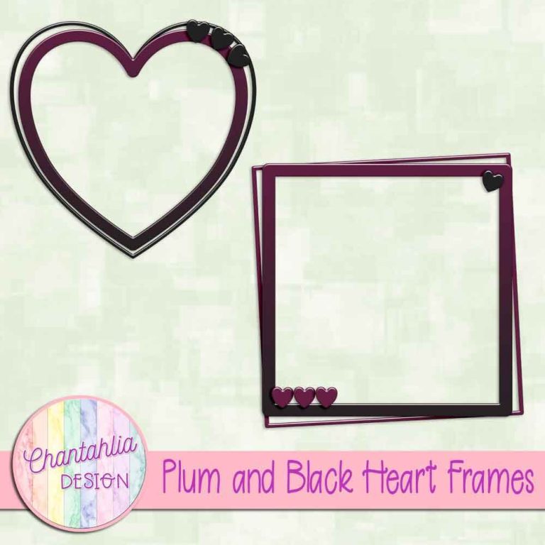 Free Plum and Black Heart Frames for Digital Scrapbooking