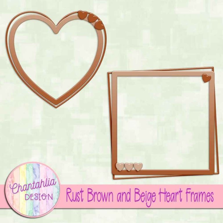 Free Rust Brown and Beige Heart Frames for Digital Scrapbooking