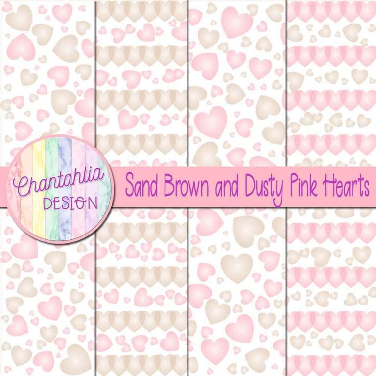 Free Sand Brown and Dusty Pink Digital Papers with Heart Designs