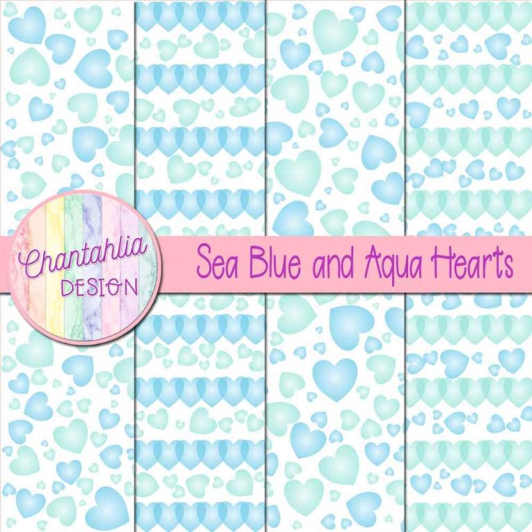 Free Sea Blue and Aqua Digital Papers with Heart Designs