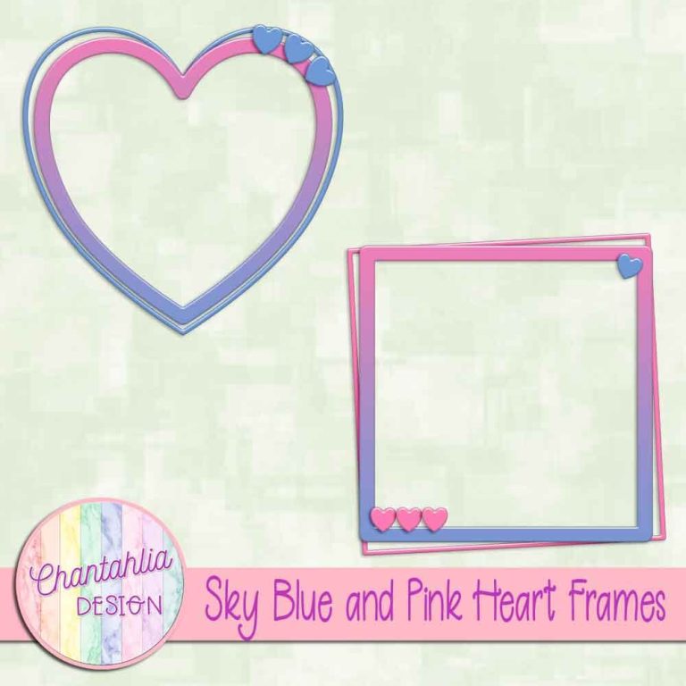 Free Sky Blue and Pink Heart Frames for Digital Scrapbooking