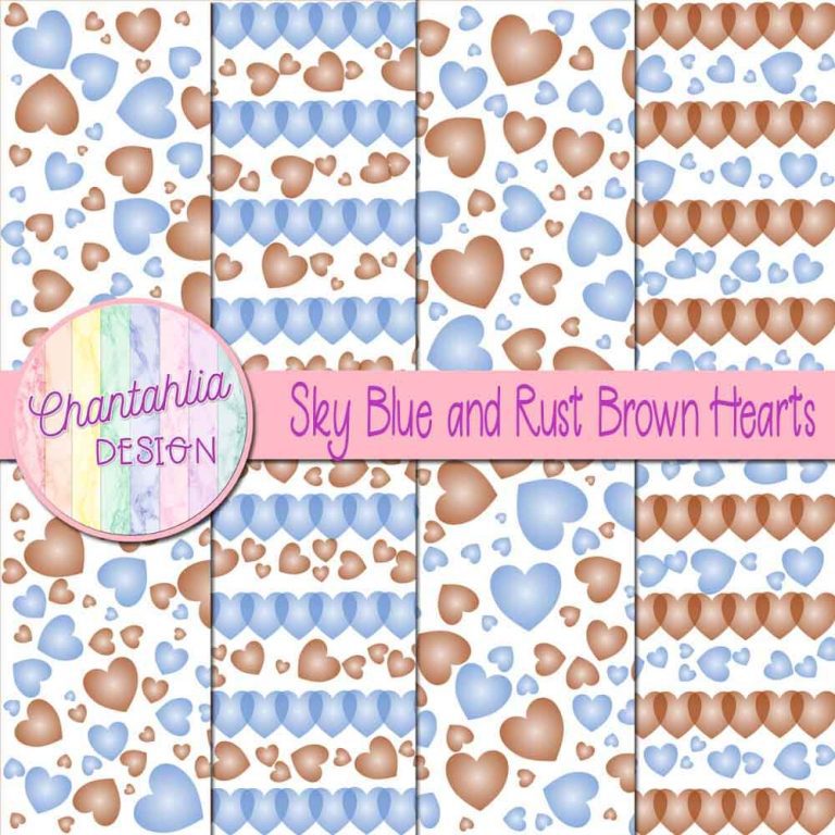 Free Sky Blue and Rust Brown Digital Papers with Heart Designs