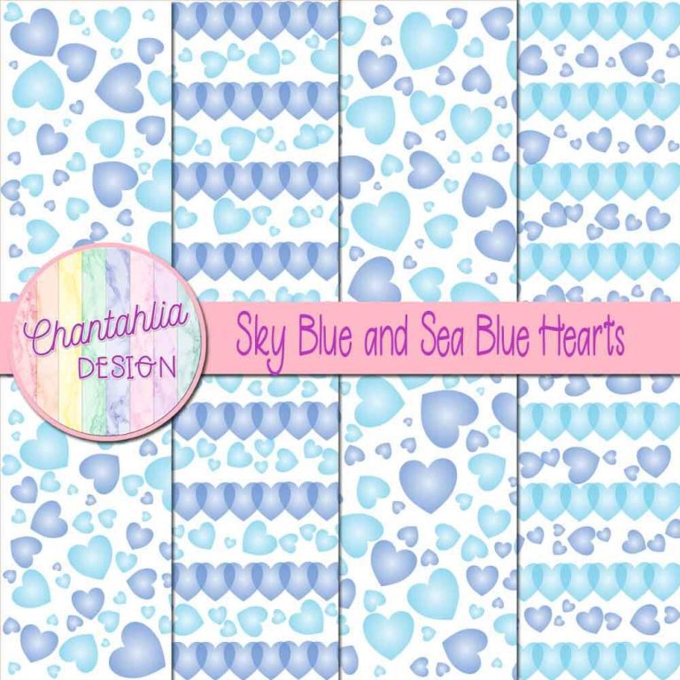 Free Sky Blue and Sea Blue Digital Papers with Heart Designs