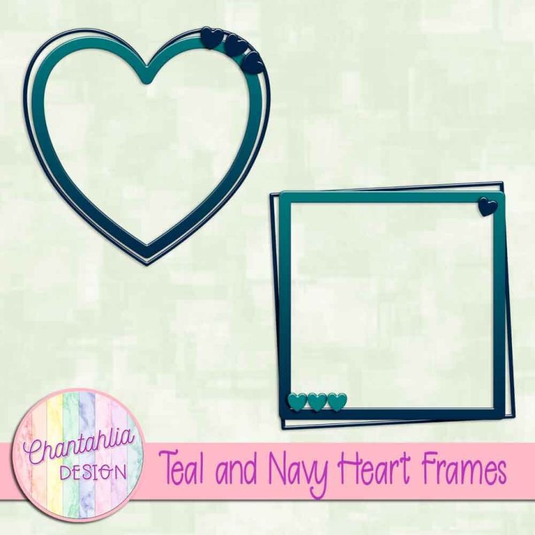 Free Teal and Navy Heart Frames for Digital Scrapbooking