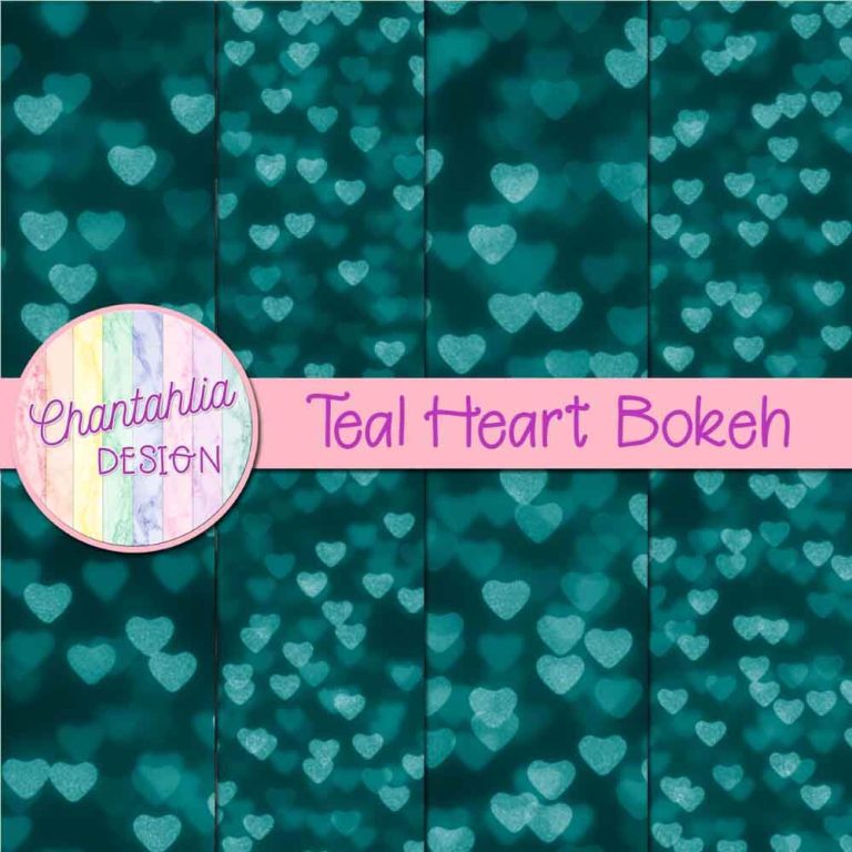 Free Digital Papers featuring Teal Heart Bokeh Designs