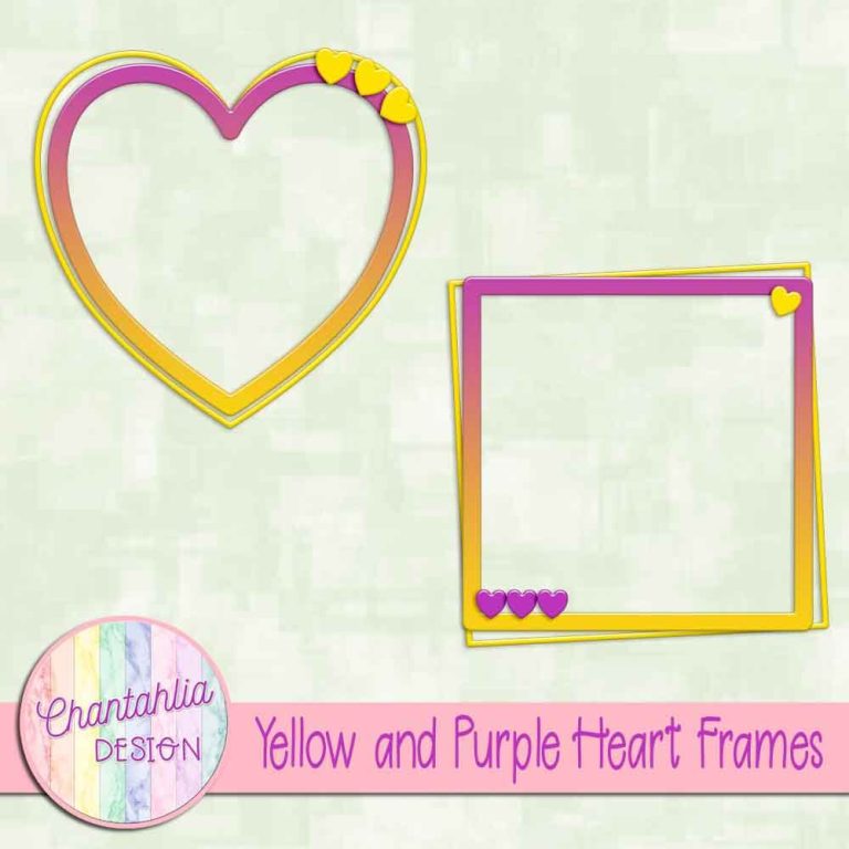 Free Yellow and Purple Heart Frames for Digital Scrapbooking