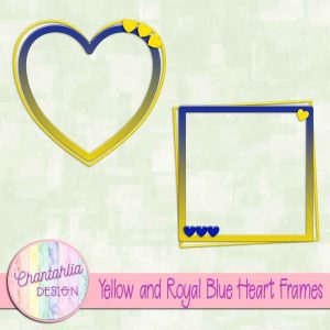 Free Yellow and Royal Blue Heart Frames for Digital Scrapbooking