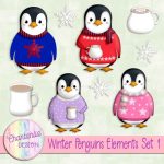 Free Winter Penguins Design Elements for Digital Scrapbooking