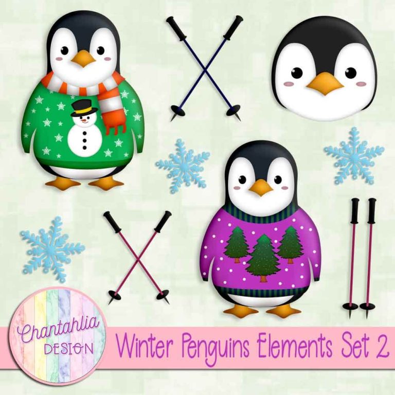 Free Winter Penguins Design Elements for Digital Scrapbooking