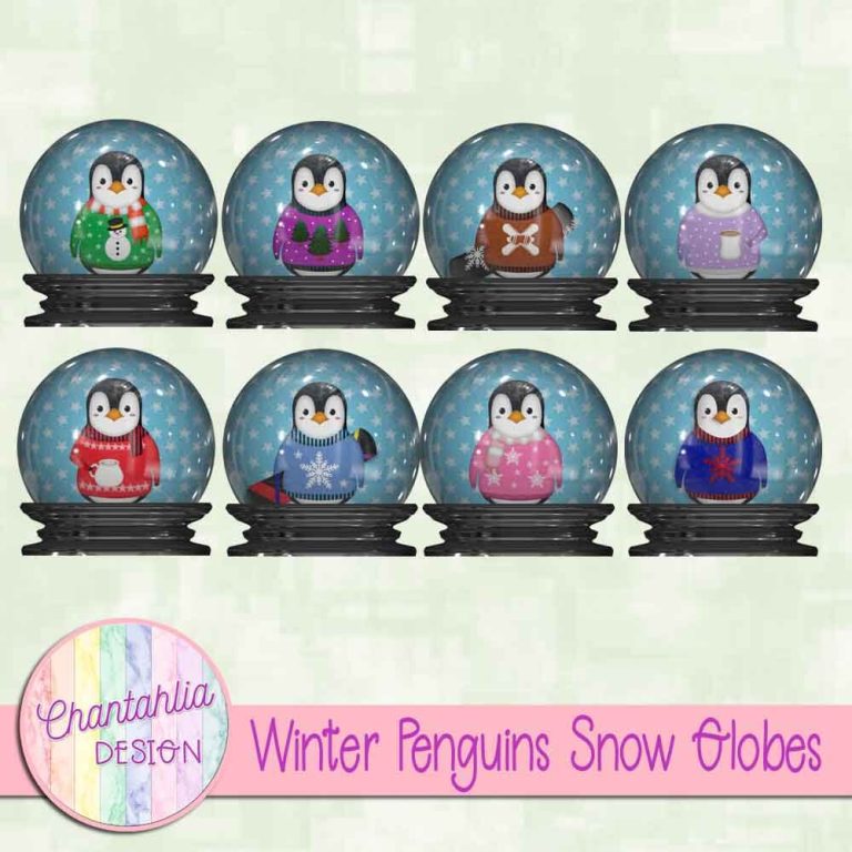 Free Snow Globes in a Winter Penguins Theme for Digital Scrapbooking
