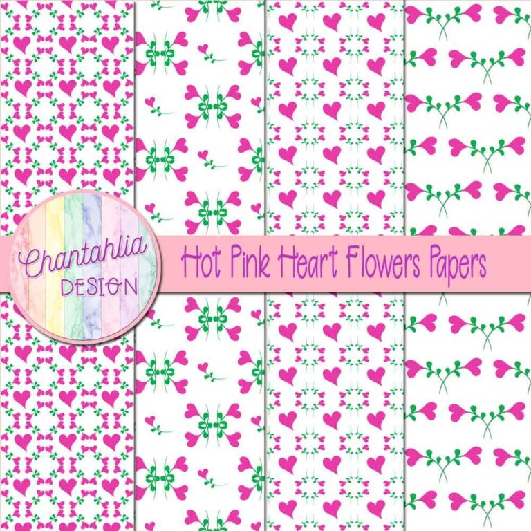 Free Digital Papers featuring Hot Pink Heart Flowers Designs