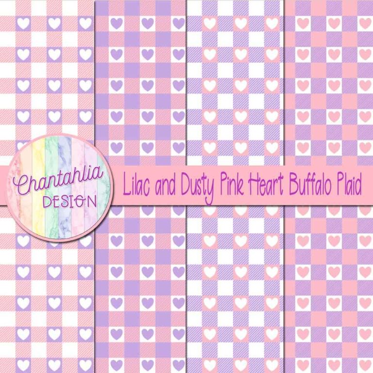 Free Lilac and Dusty Pink Digital Papers with Heart Buffalo Plaid Designs