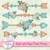 Free Peach and Aqua Floral Arrows for Digital Scrapbooking