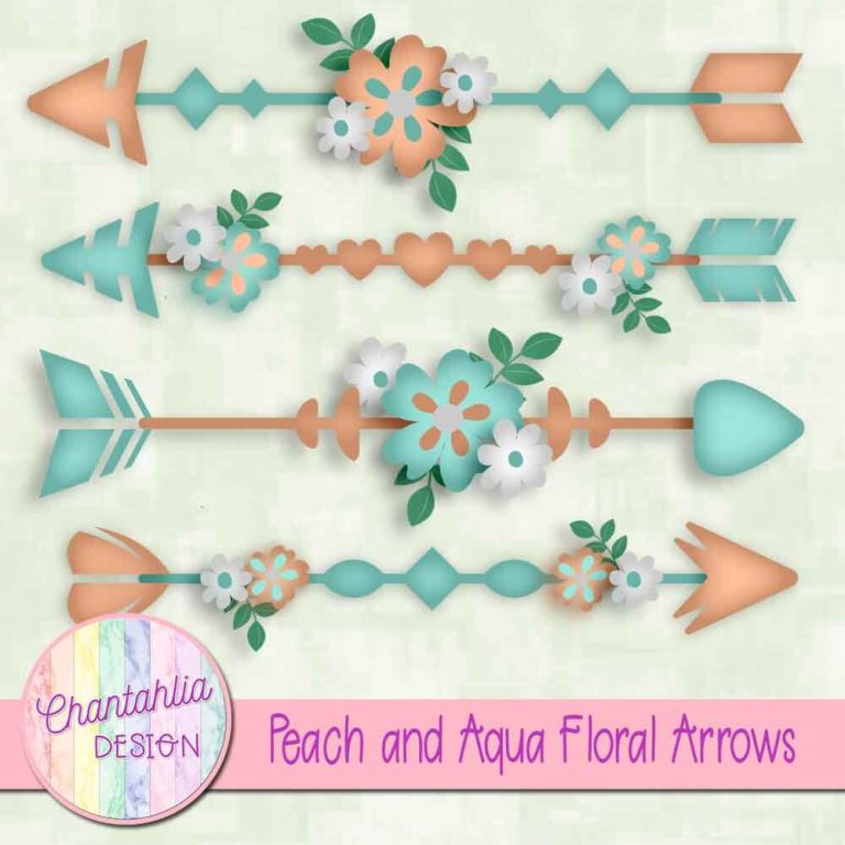 Free Peach and Aqua Floral Arrows for Digital Scrapbooking