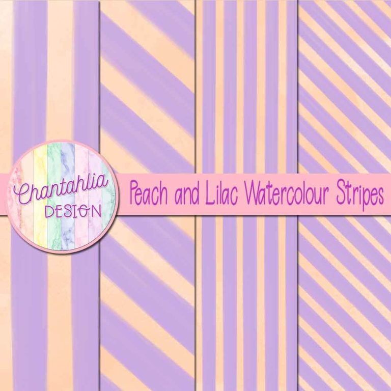 Free Peach and Lilac Digital Papers with Watercolour Stripes