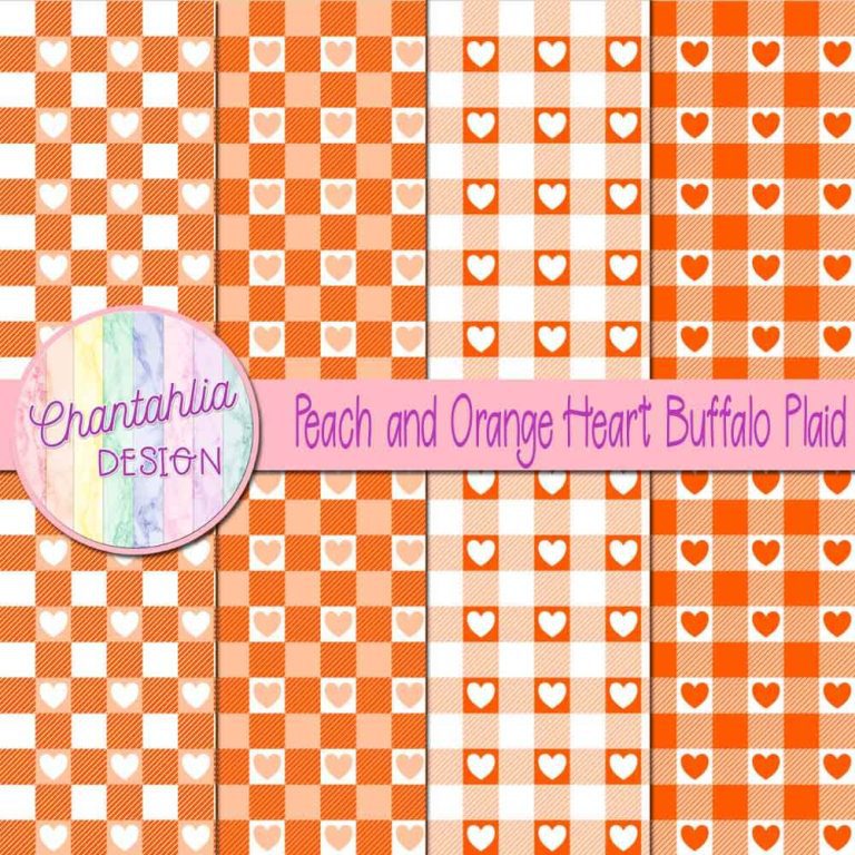 Free Peach and Orange Digital Papers with Heart Buffalo Plaid Designs