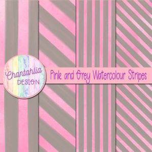 Free Pink and Grey Digital Papers with Watercolour Stripes