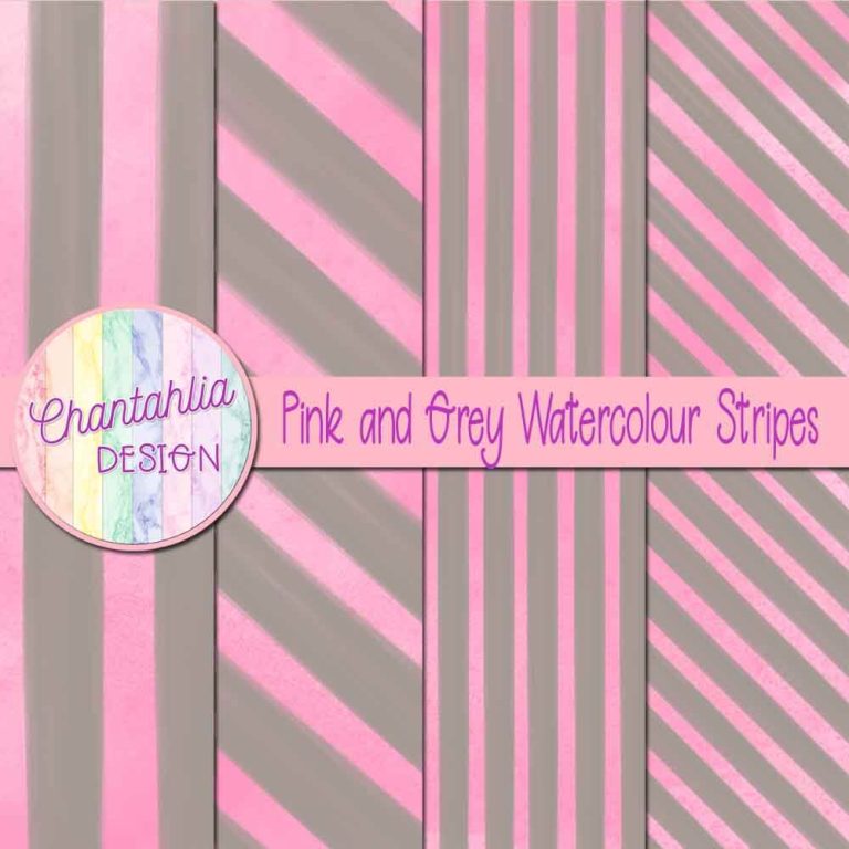 Free Pink and Grey Digital Papers with Watercolour Stripes