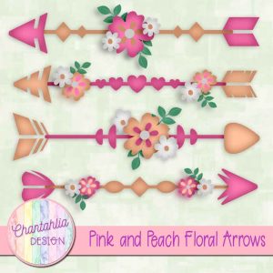 Free Pink and Peach Floral Arrows for Digital Scrapbooking