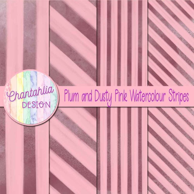 Free Plum and Dusty Pink Digital Papers with Watercolour Stripes