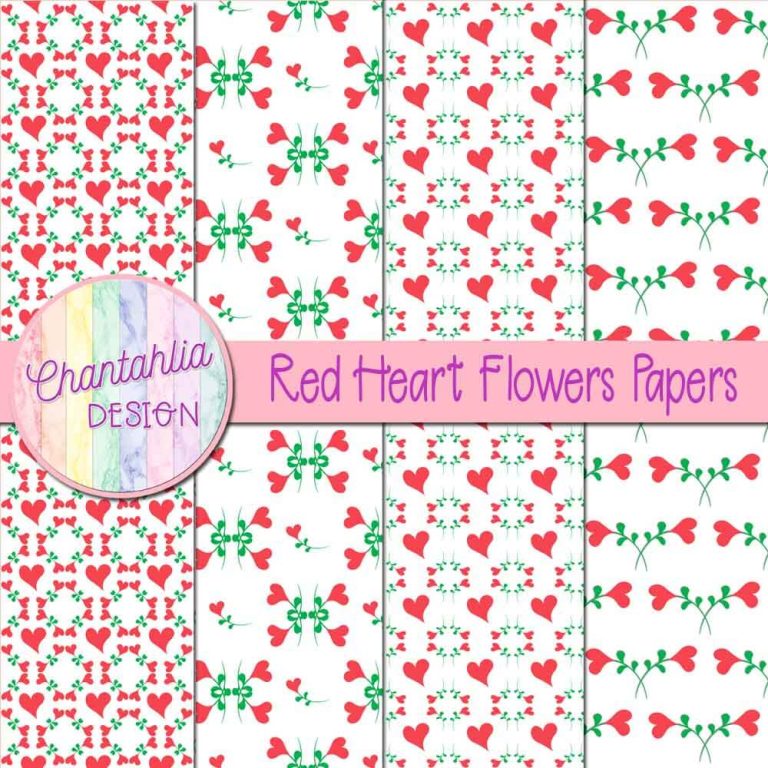 Free Digital Papers featuring Red Heart Flowers Designs