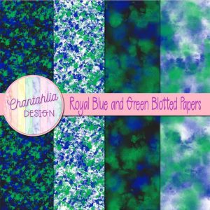 Free Royal Blue and Green Digital Papers with Blotted Designs