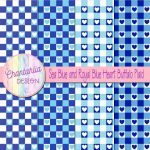 Free Sea Blue and Royal Blue Digital Papers with Heart Buffalo Plaid ...