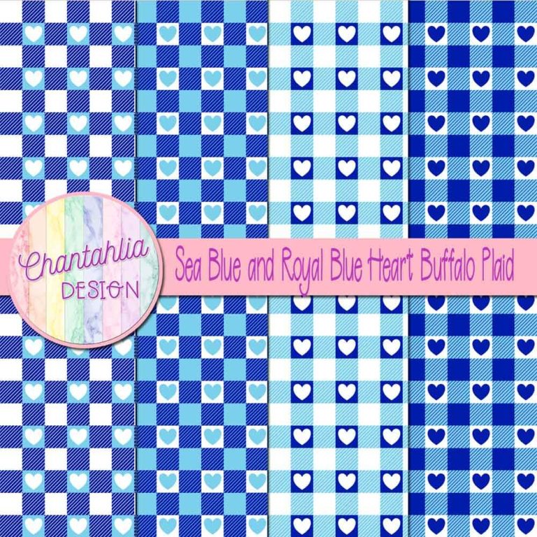 Free Sea Blue and Royal Blue Digital Papers with Heart Buffalo Plaid ...