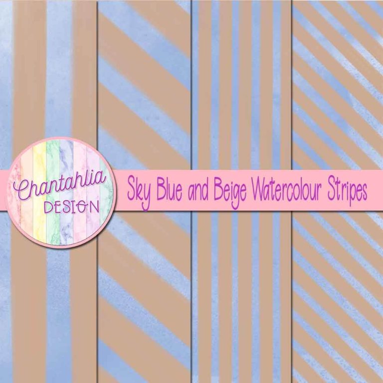 Free Sky Blue and Beige Digital Papers with Watercolour Stripes