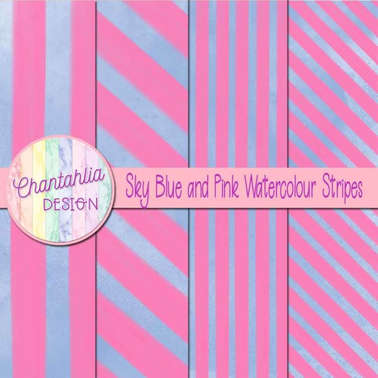 Free Sky Blue and Pink Digital Papers with Watercolour Stripes