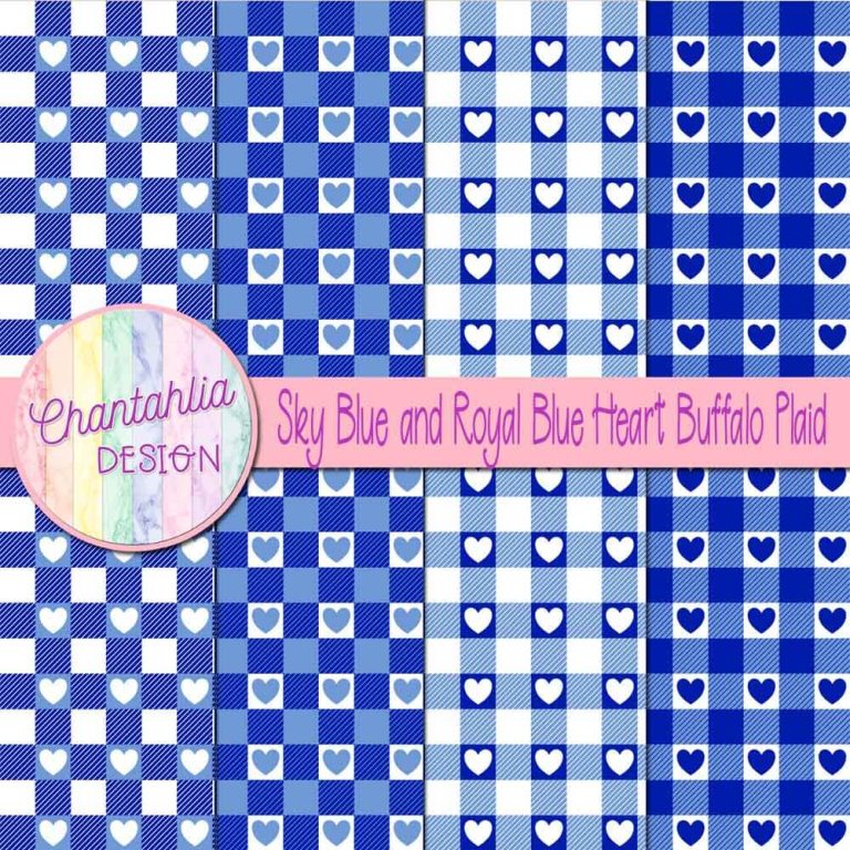 Free Sky Blue and Royal Blue Digital Papers with Heart Buffalo Plaid ...