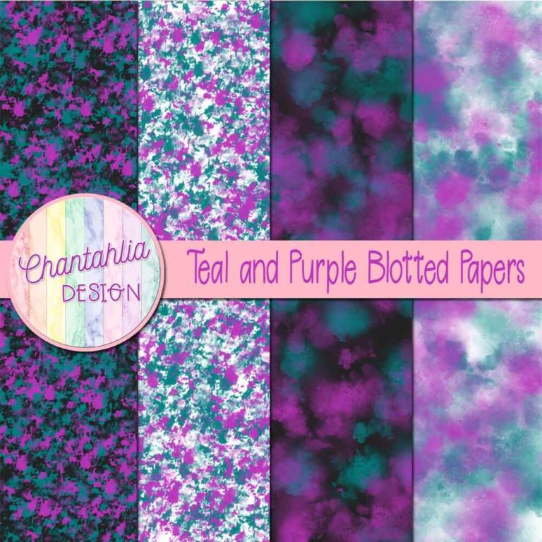 Free Teal and Purple Digital Papers with Blotted Designs