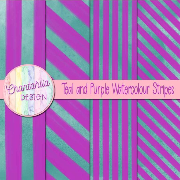 Free Teal and Purple Digital Papers with Watercolour Stripes
