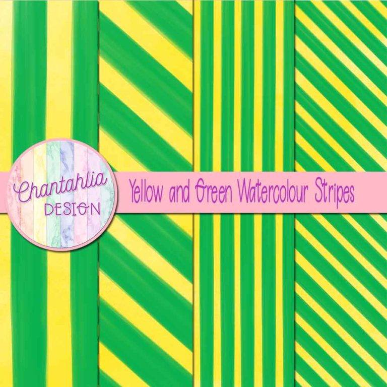 Free Yellow and Green Digital Papers with Watercolour Stripes