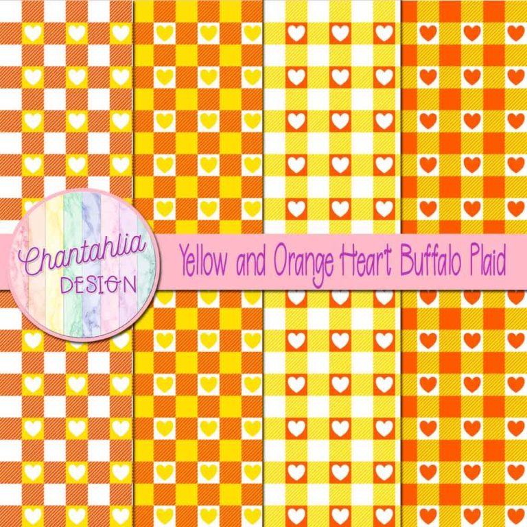 Free Yellow and Orange Digital Papers with Heart Buffalo Plaid Designs
