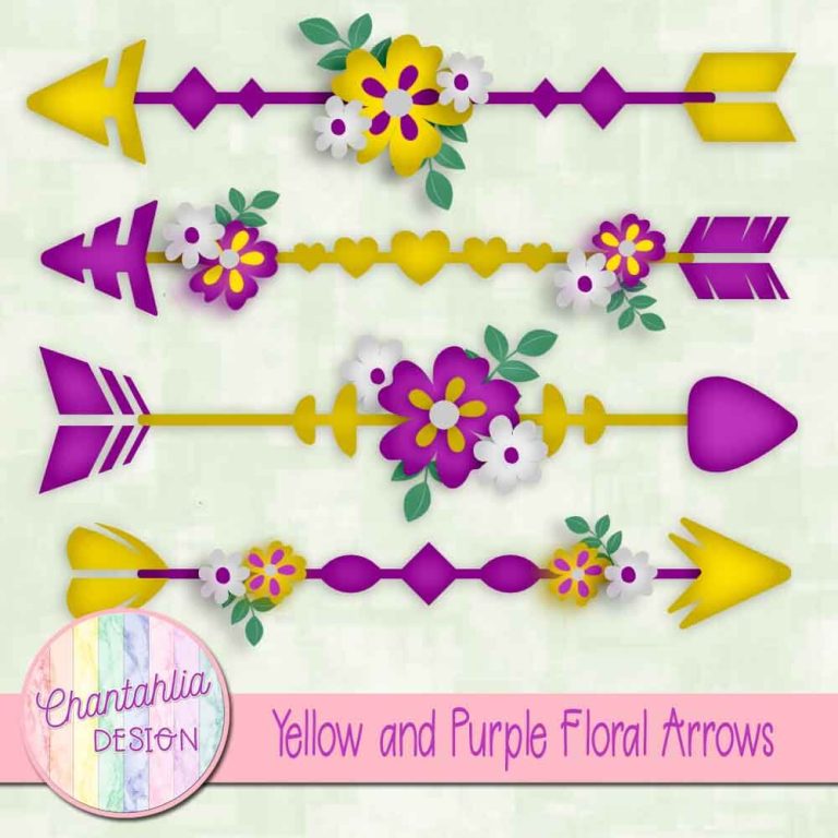 Free Yellow and Purple Floral Arrows for Digital Scrapbooking