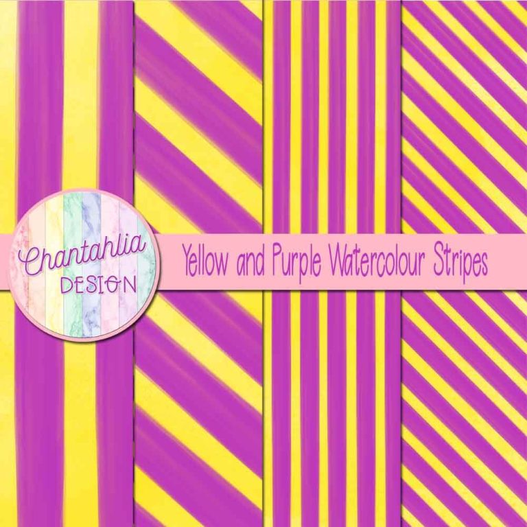 Free Yellow and Purple Digital Papers with Watercolour Stripes