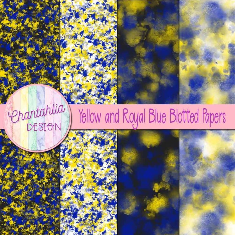 Free Yellow and Royal Blue Digital Papers with Blotted Designs