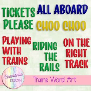 Free Word Art in a Trains Theme for Digital Scrapbooking
