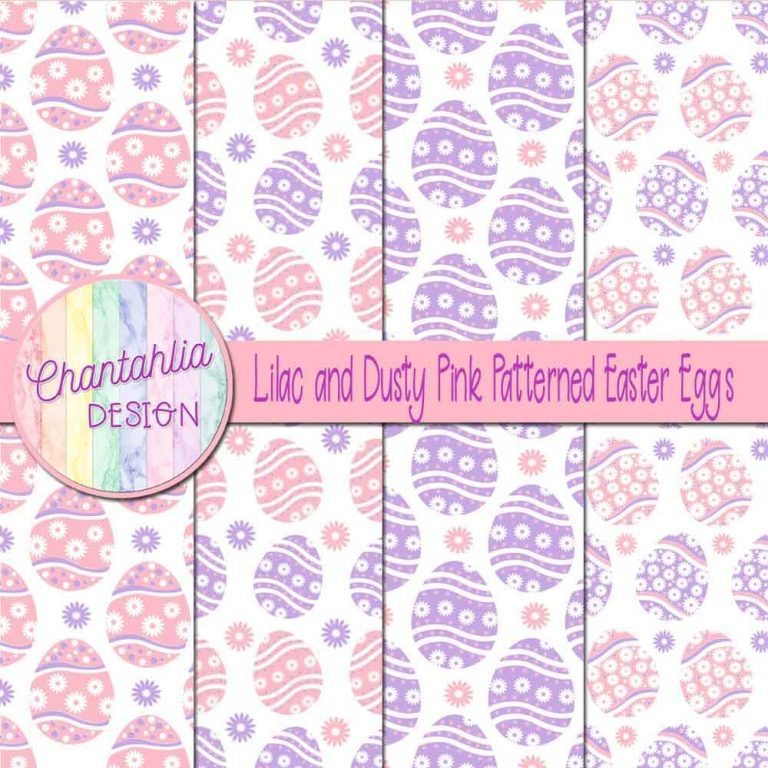 Free Lilac and Dusty Pink Digital Papers with Patterned Easter Eggs Designs