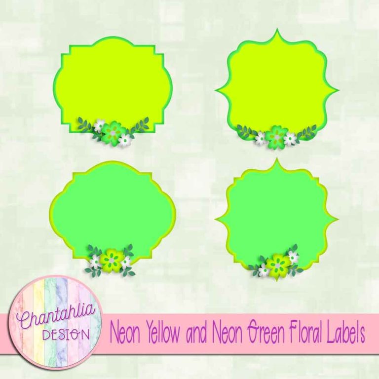 Free Neon Yellow and Free Neon Green Floral Labels for Digital Scrapbooking