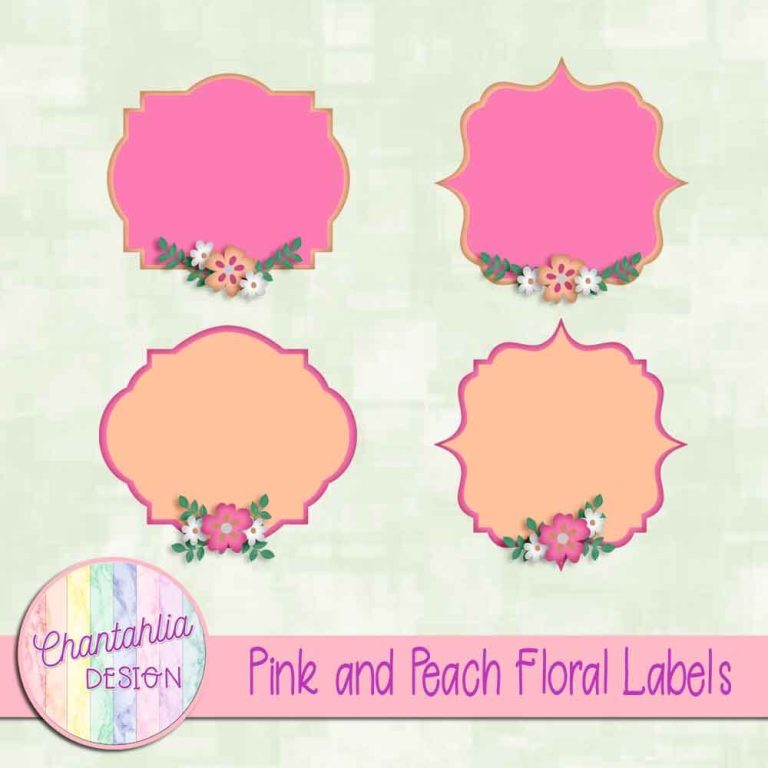 Free Pink and Peach Floral Labels for Digital Scrapbooking